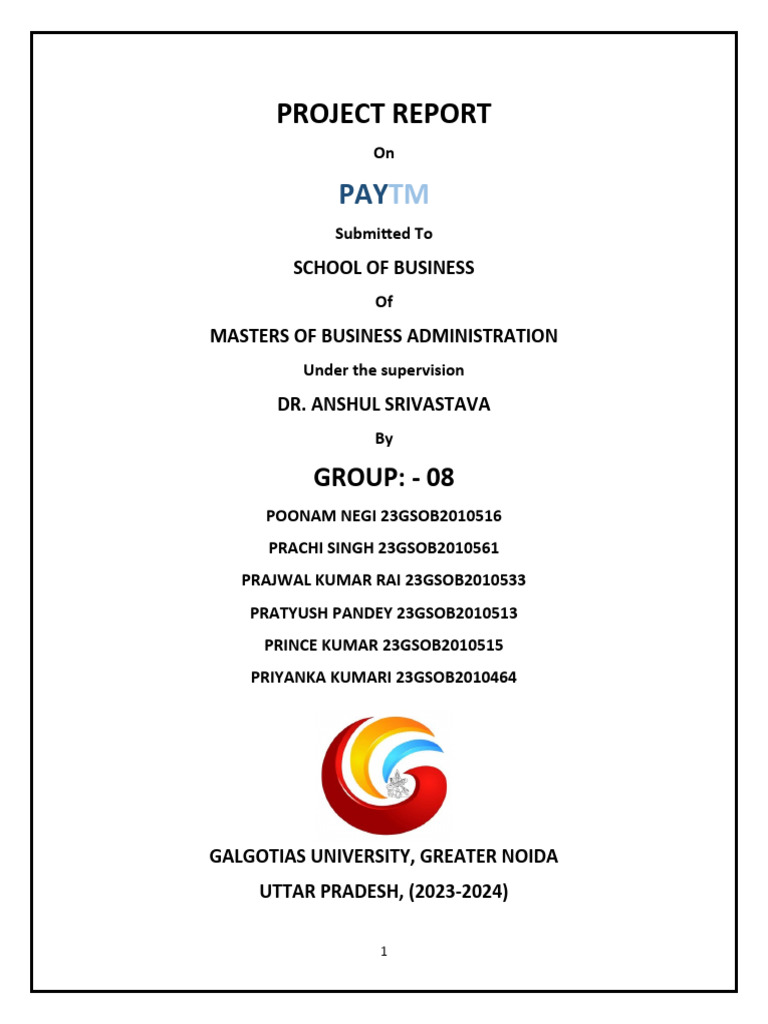 Project Report On Paytm | PDF | Service Industries | Business