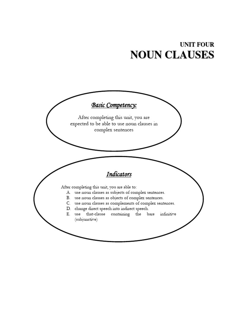 Printed Material Unit 4 Noun Clauses | PDF | Clause | Predicate (Grammar)
