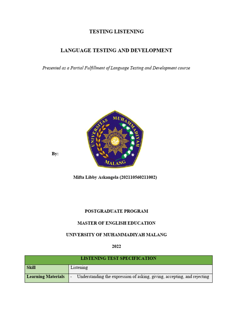 Contoh Ta Mifta Libby - Testing Listening | PDF | Soup