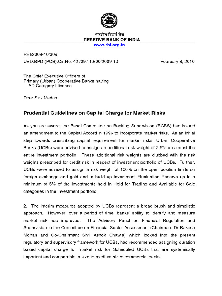 Prudential Requirement For Capital Charge For Market Risk Cir DT Feb 8 ...