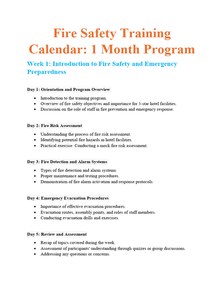 One-Month Fire Safety Training Plan | PDF | Fire Safety | Emergency ...