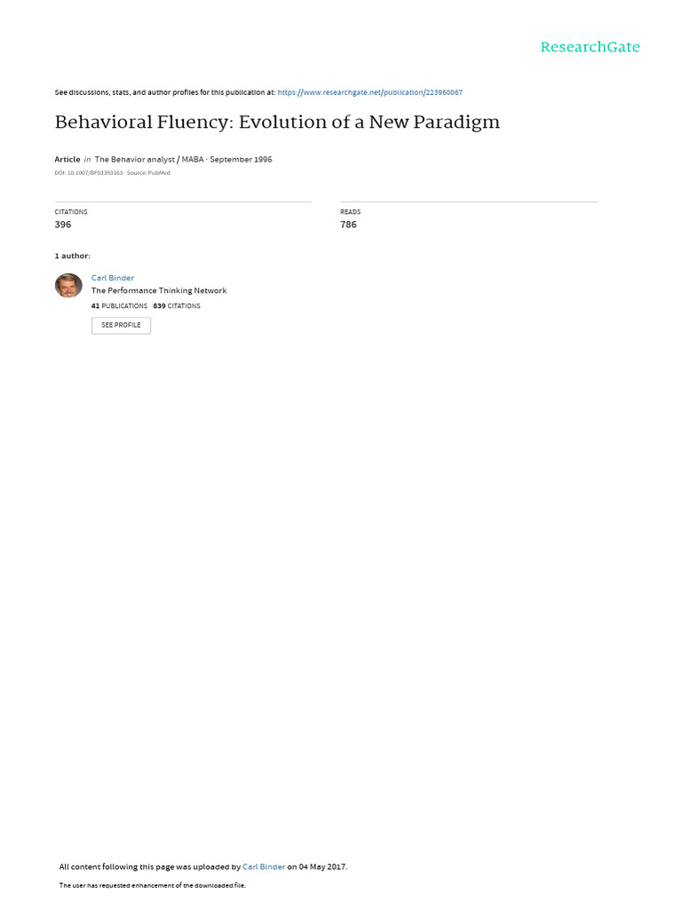 Binder, C. (1996) - Behavioral Fluency Evolution of A New Paradigm | PDF | Reinforcement ...