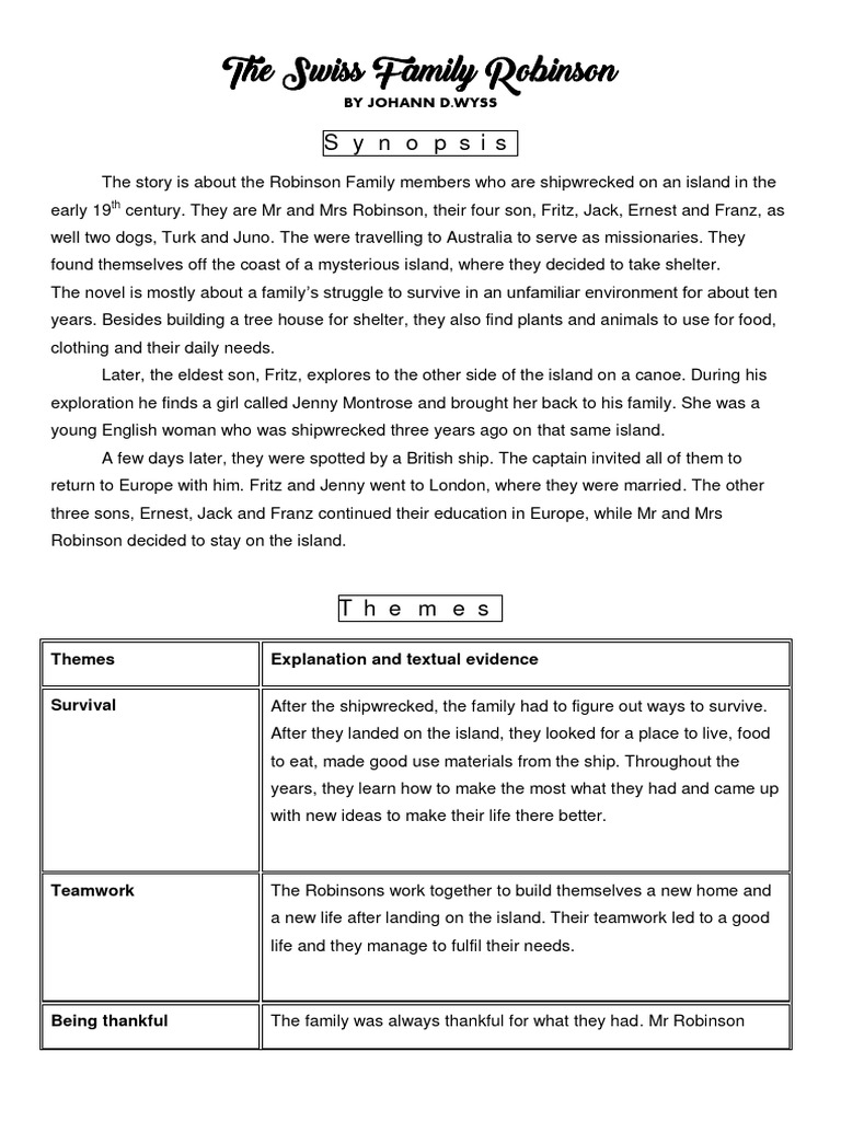 The Swiss Family Robinson (Notes) | PDF | The Swiss Family Robinson
