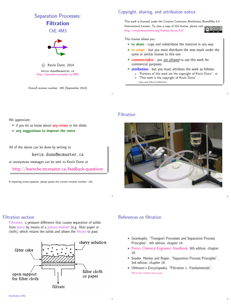 Separation Processes: Filtration: Kevin - Dunn@mcmaster - Ca | PDF ...