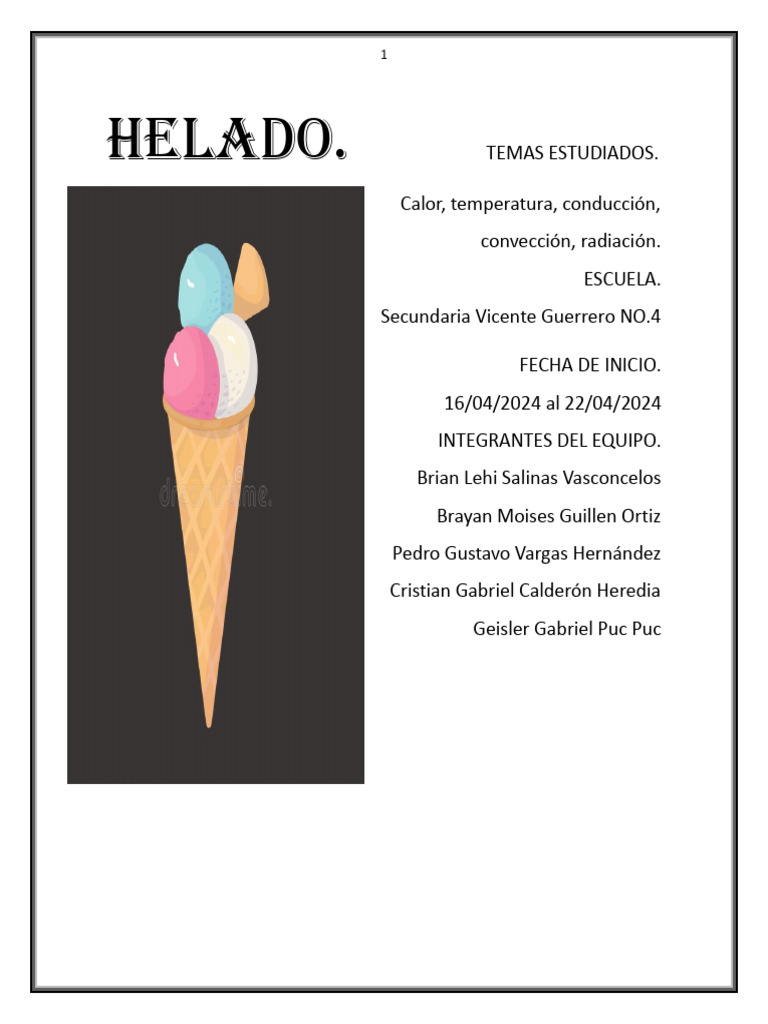 Proyecto Del Helado | PDF | Helado | Calor