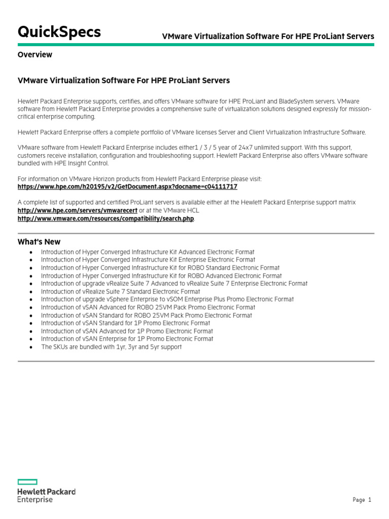 Vmware Virtualization Software For Hpe Proliant Servers Fact Sheet ...
