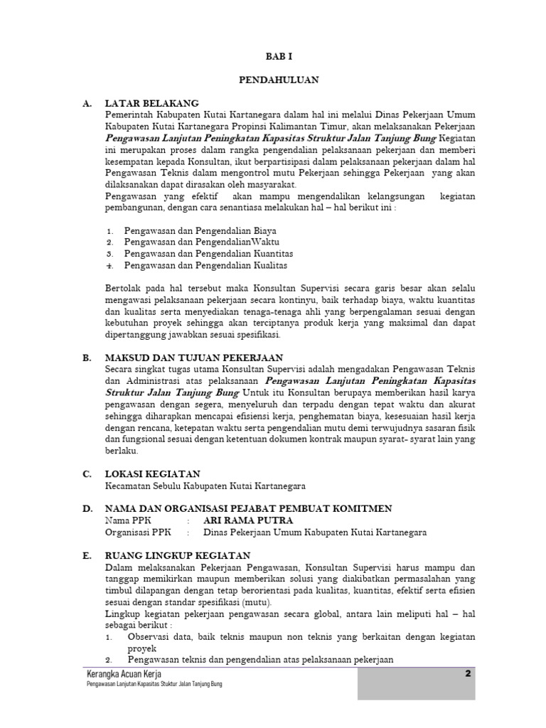 KAK Pws Tanjung Bung Ok | PDF | Bisnis | Pengelolaan Keuangan & Uang