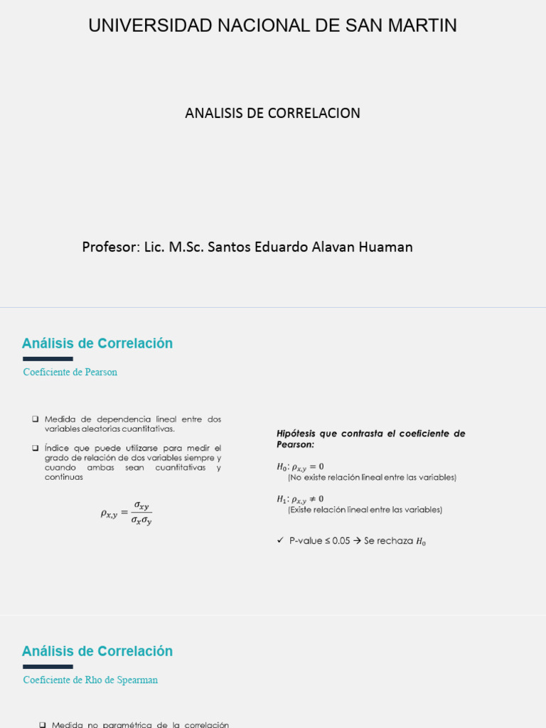 PRESENTACION ANALISIS DE CORRELACION PEARSON, RHO SPERMAN Y CHI ...
