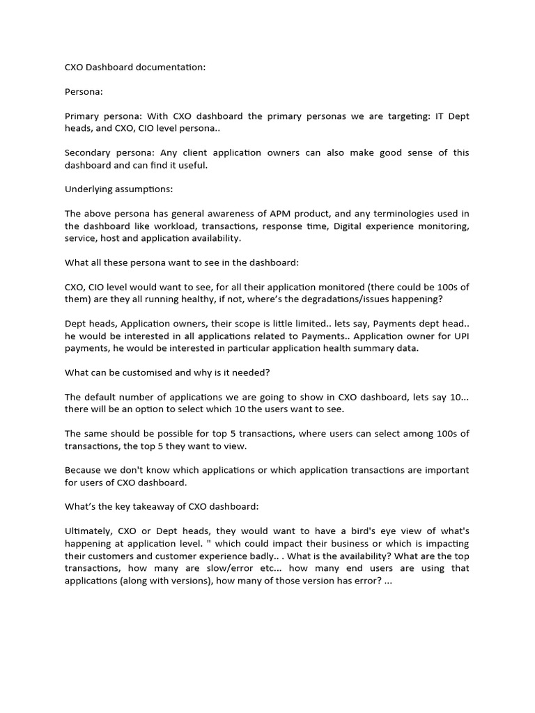 CXO Dashboard Documentation | Download Free PDF | Cyberspace | Information Technology