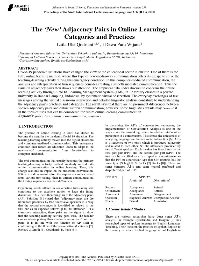 The New' Adjacency Pairs in Online Learning: Categories and Practices | Download Free PDF ...