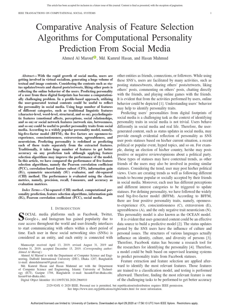 Personality Prediction using social media | PDF | Social Media ...