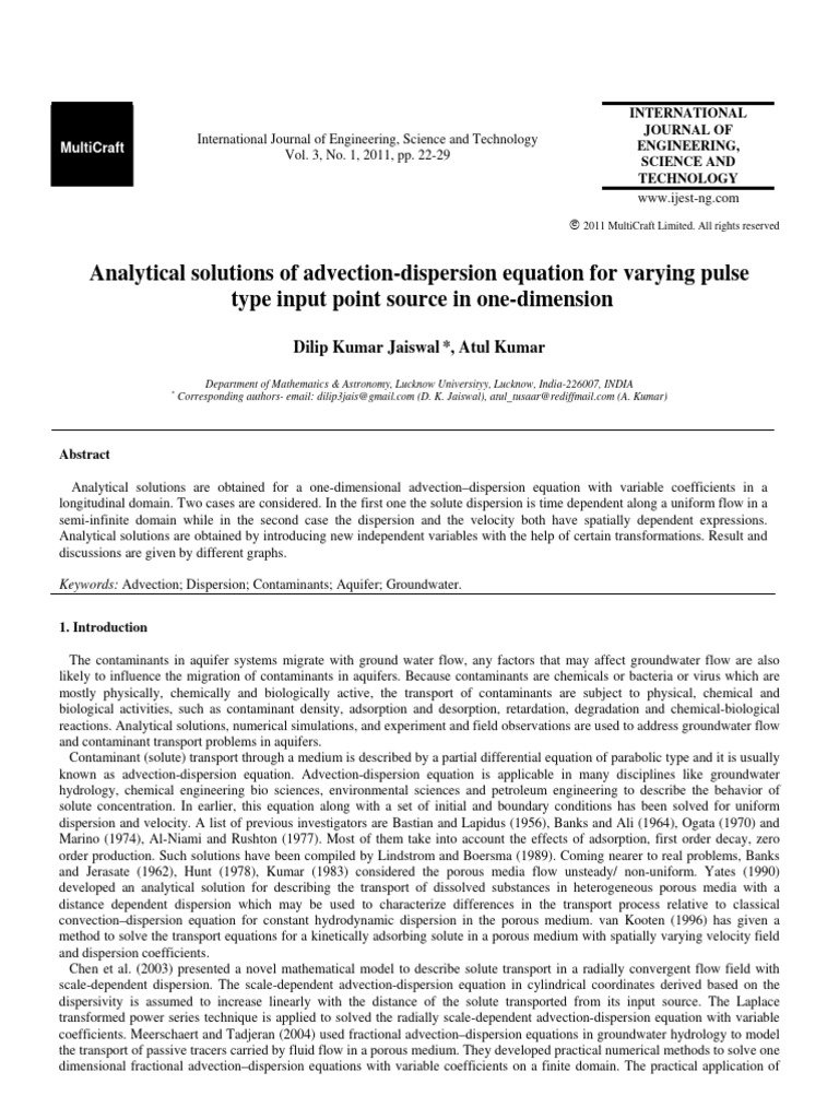 Analytical Solutions Of The Advection Di Pdf Equations Dispersion Optics
