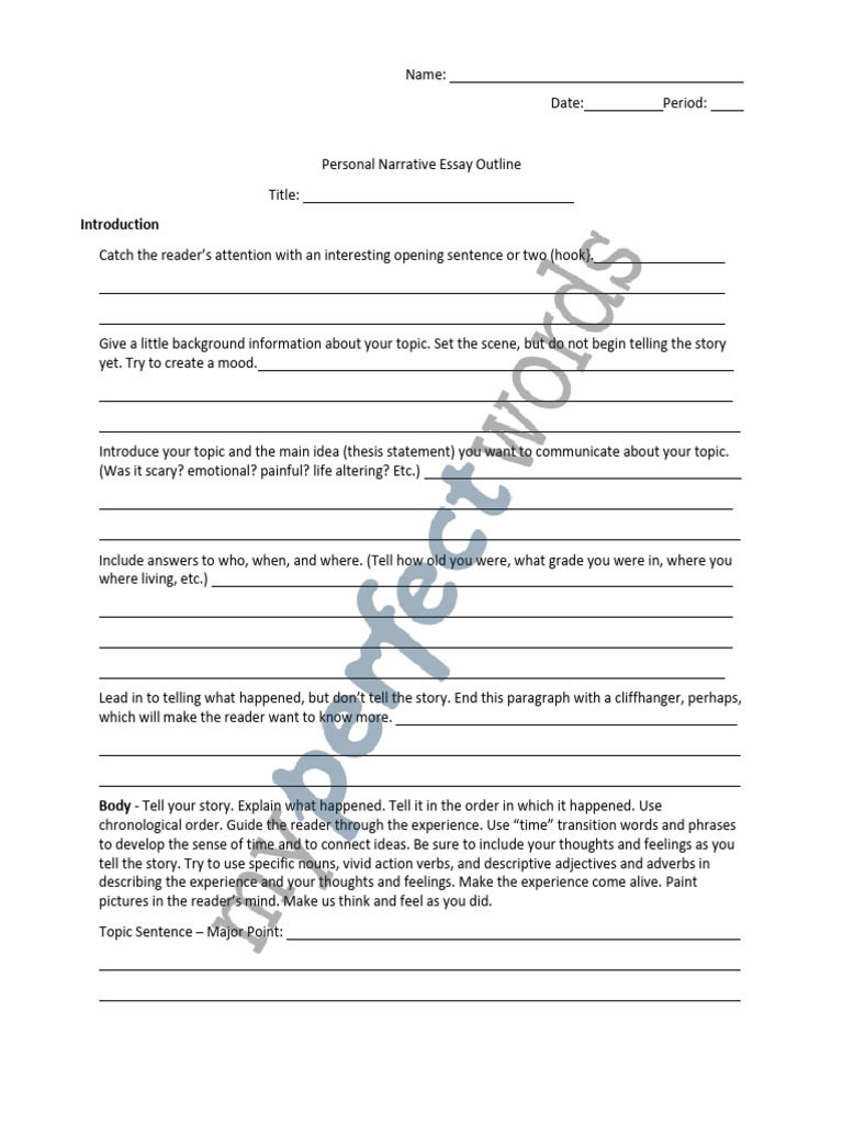 Personal Narrative Essay Outline | PDF | Experience | Feeling