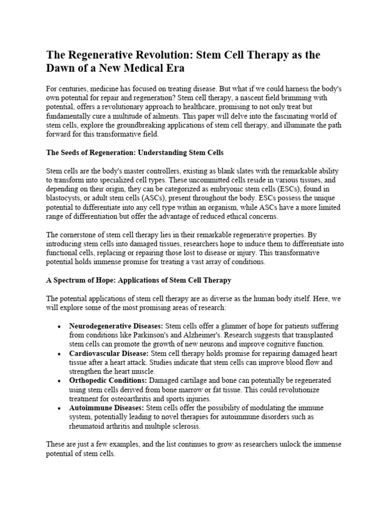 Stem Cells Research 1 | PDF | Stem Cell | Cell Therapy