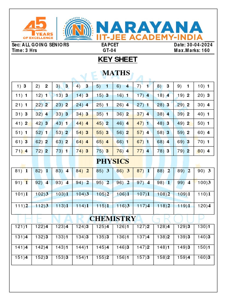 30-04-2024 - OUT GOING SENIORS - EAPCET - GT-04 - Key & Sol's | PDF ...