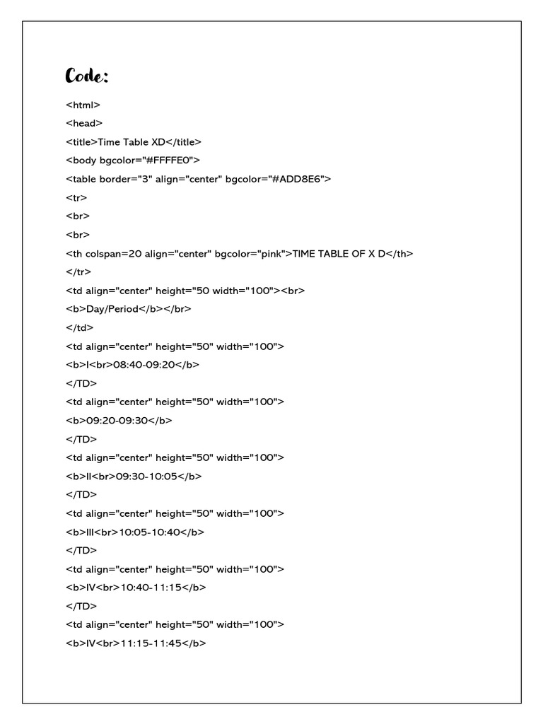 Timetable Code | PDF