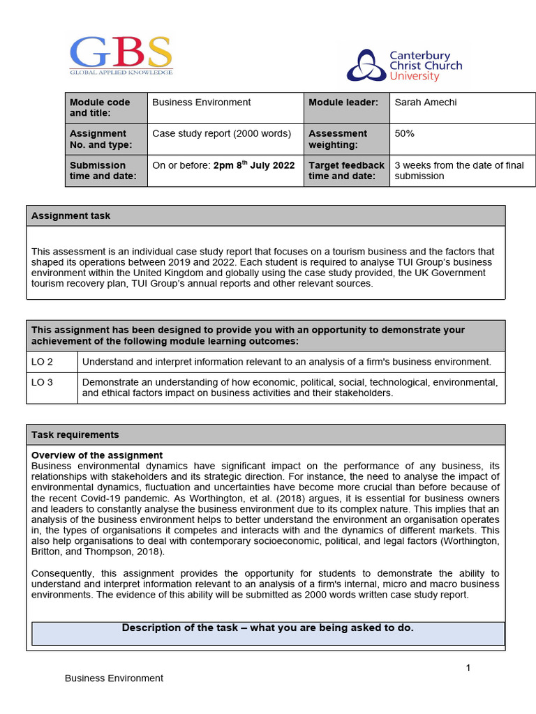 TUI Group Case Study: Business Environment Analysis | PDF | Evaluation ...