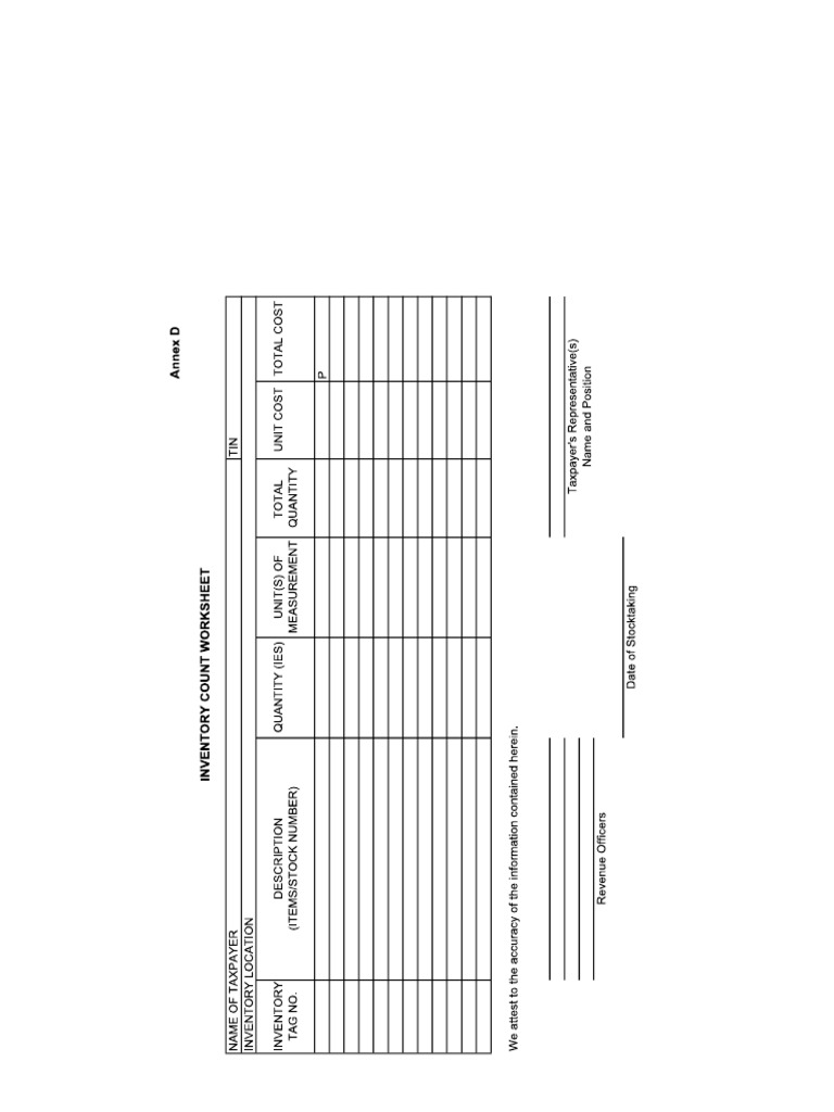 Inventory Count Worksheet | PDF