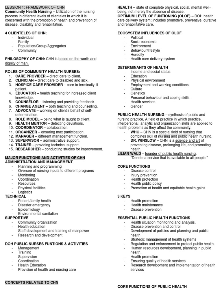 Community Health Nursing Framework | PDF | Health Care | Public Health