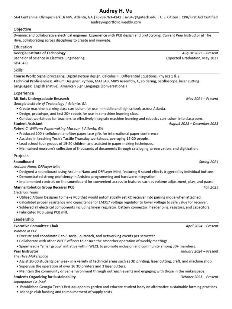 Audrey Vu Resume Summer 24 Ge | PDF | Printed Circuit Board | Capacitor Audrey Vu Resume Summer 24 Ge | PDF | Printed Circuit Board | Capacitor