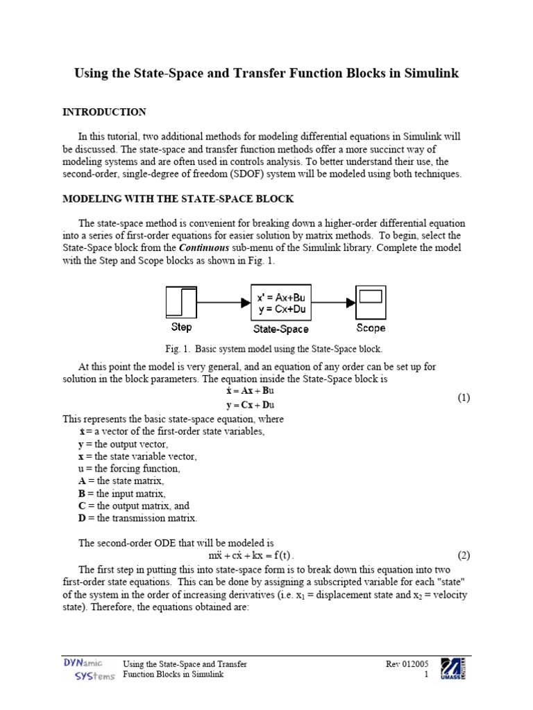 State Space and Transfer Function 012005 | PDF | Function (Mathematics) | Matrix (Mathematics)