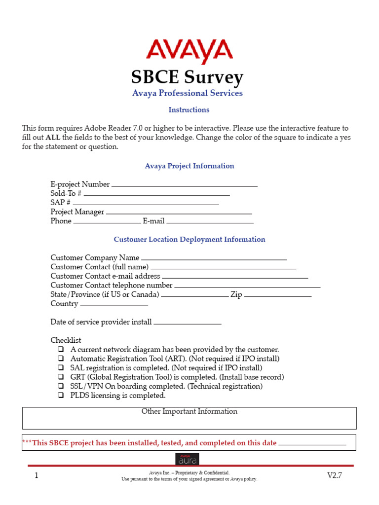 Avaya SBCE Survey Instructions Form | PDF | Port (Computer Networking ...