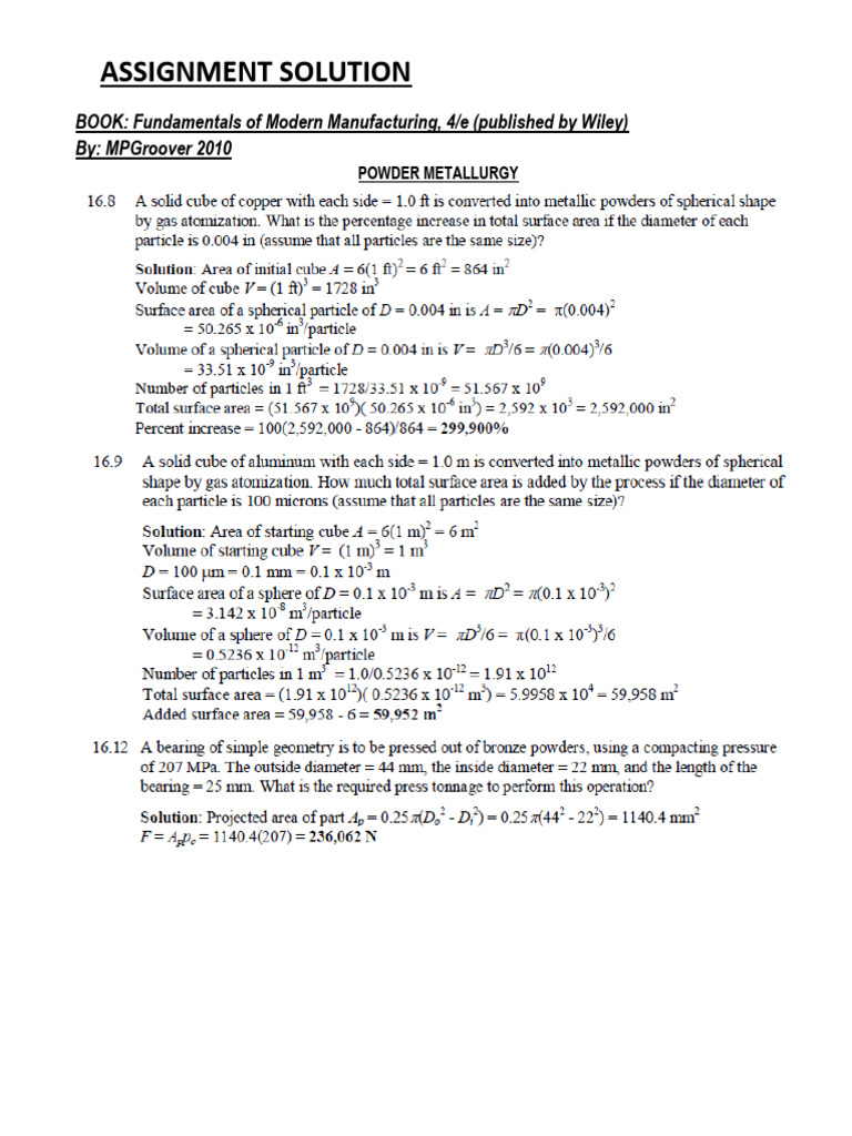 Powder Metallurgy Assignment Solutions | PDF