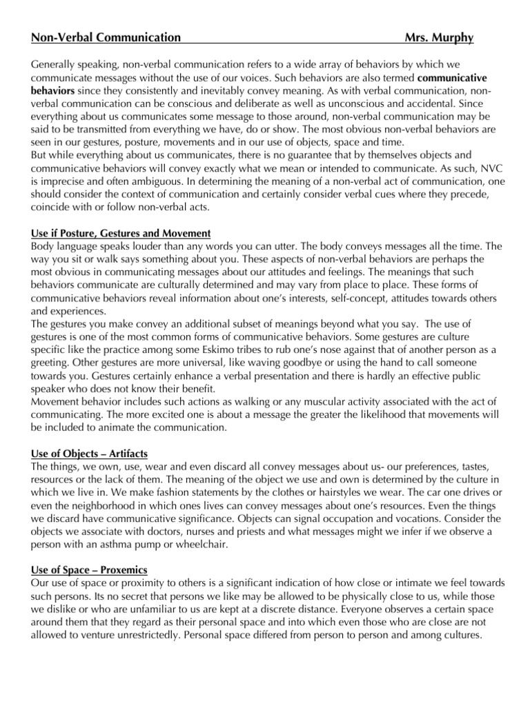 NVC Text Notes | PDF | Nonverbal Communication | Communication