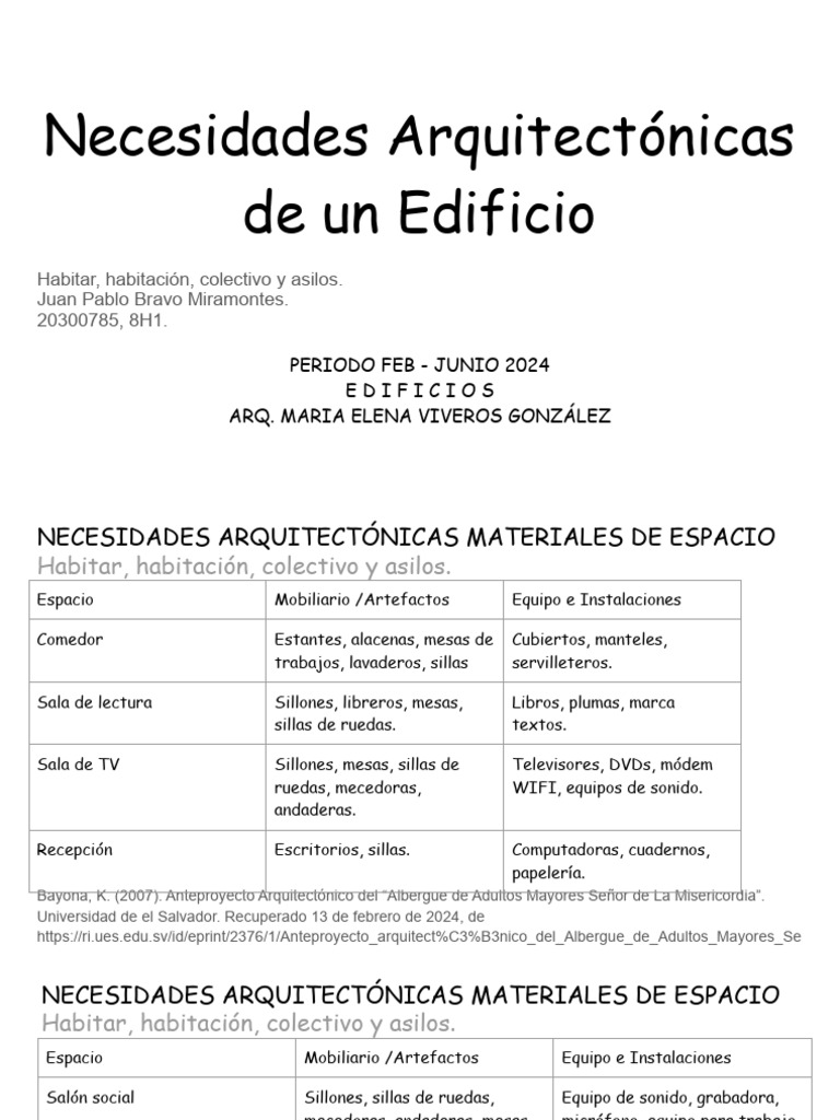 Necesidades Arquitectónicas de Un Edificio | PDF | Inicio