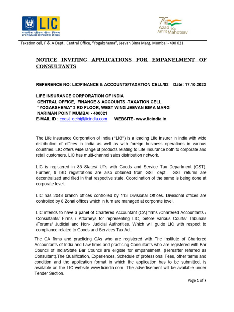 Notice Inviting Applications For Empanelment of Consultants | PDF ... Notice Inviting Applications For Empanelment of Consultants | PDF ...