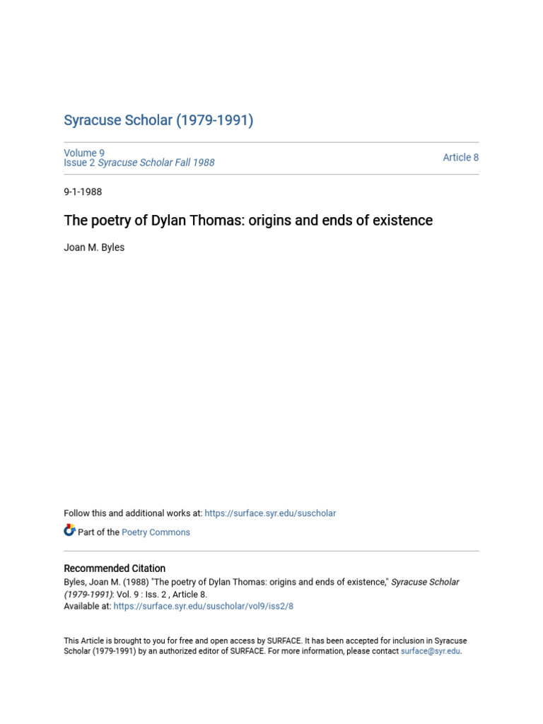 The Poetry of Dylan Thomas | PDF | Poetry | Mind