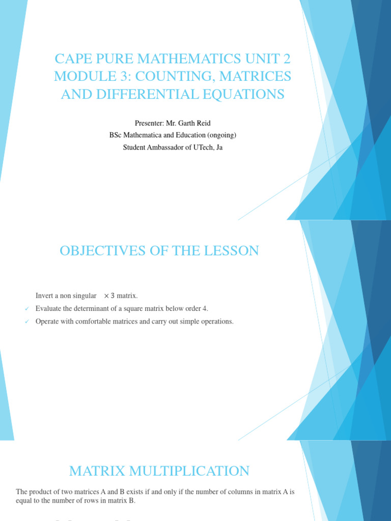 CAPE PURE MATHEMATICS UNIT 2 Matrix | PDF | Matrix (Mathematics) | Functions And Mappings