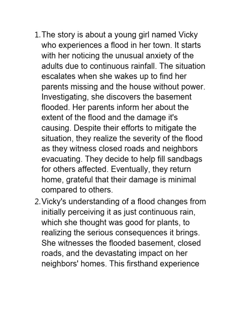 The story is about a young girl named Vicky who experiences a flood in her town | PDF