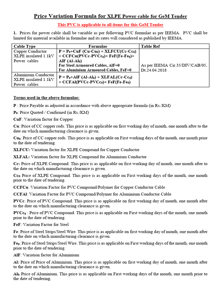 Price Variation Formula For: This PVC Is Applicable To All Items For This Gem Tender | PDF ...