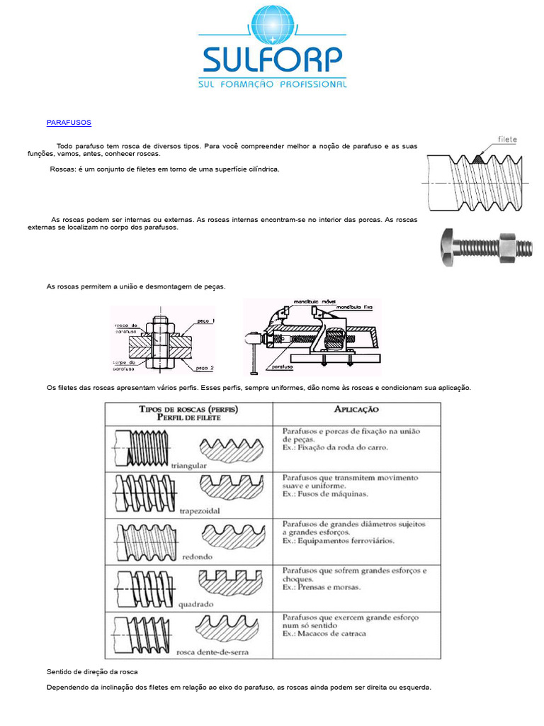 TABELA DE ROSCAS E PARAFUSOS | PDF | Parafuso | Porca (ferragem)