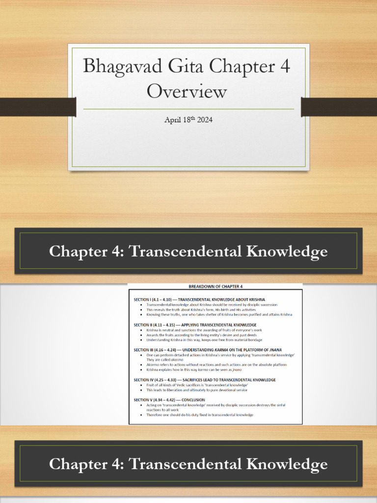 Transcendental Knowledge in Gita Chapter 4 | PDF