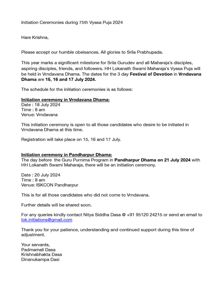 Initiation Ceremonies During 75th Vyasa Puja English | PDF