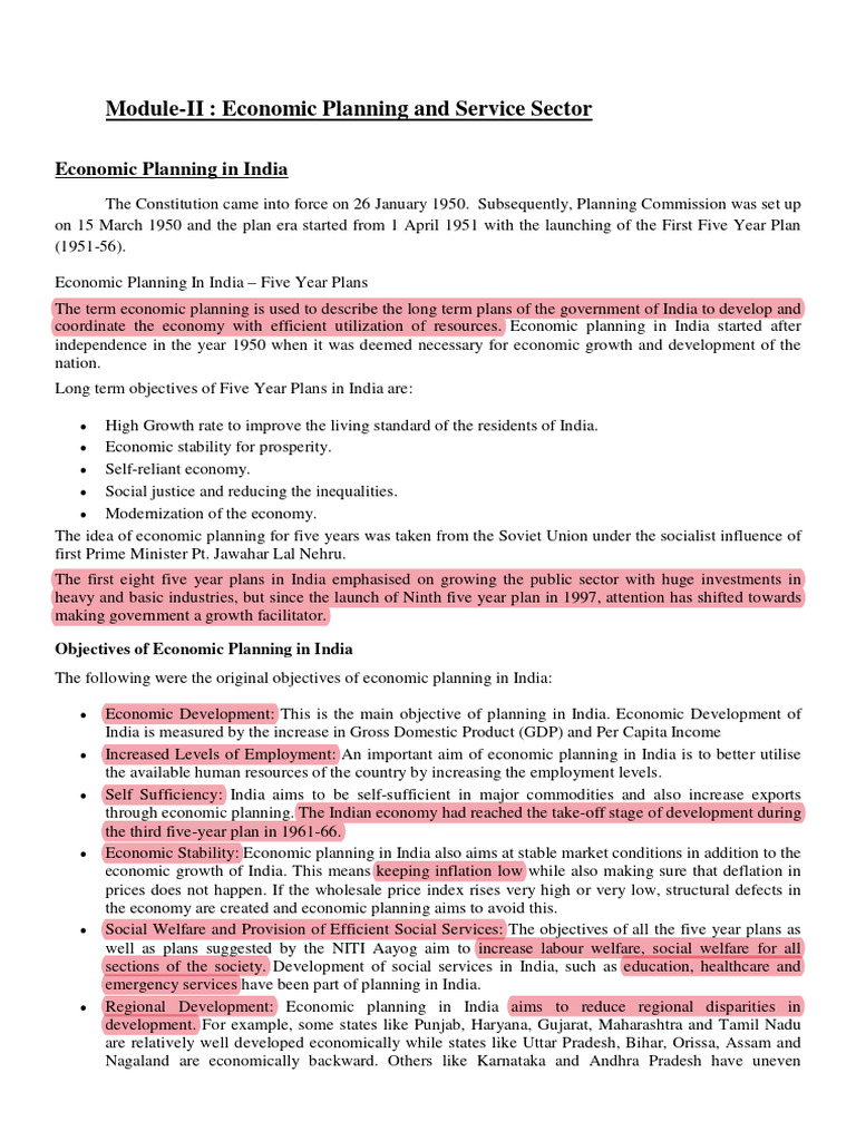 Module-II-Economic Planning and Service Sector | PDF | Economy Of India ...