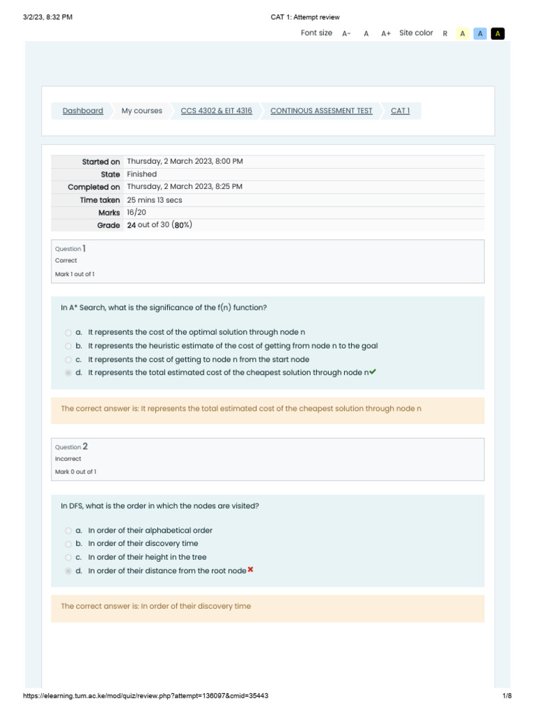 CAT 1 - Attempt Review | PDF | Applied Mathematics | Algorithms And Data Structures