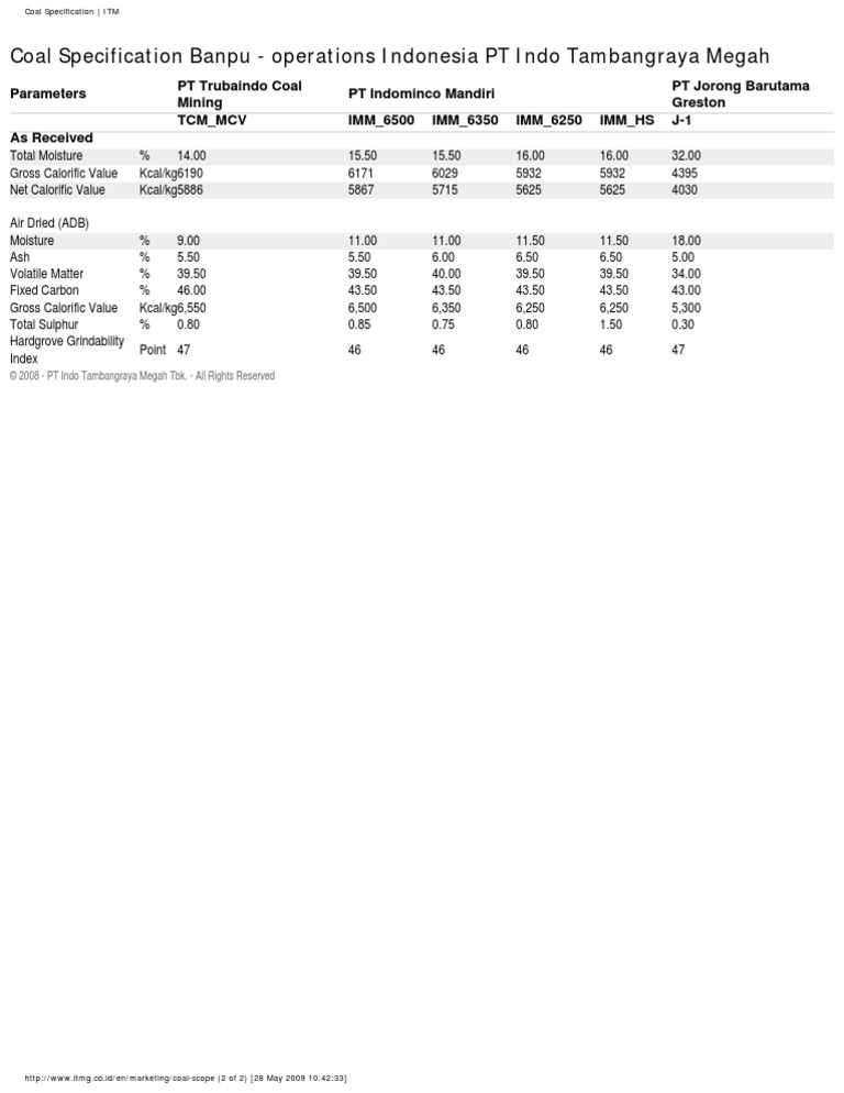 Coal Specification - ITM | PDF