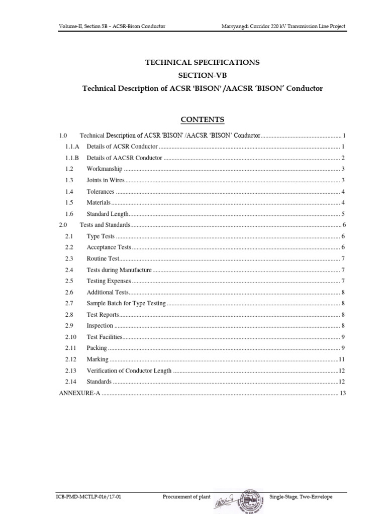 Technical Specs for ACSR-Bison Conductor | PDF | Wire | Steel