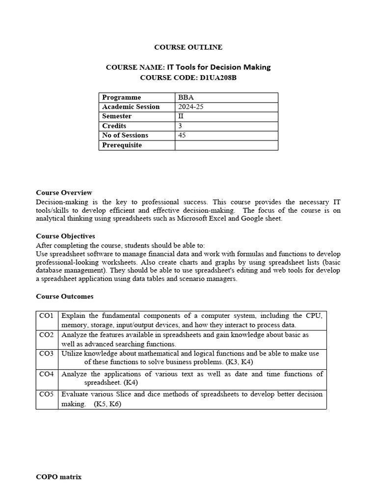 SEM 2 IT TOOLS SYLLABUS | PDF | Spreadsheet | Microsoft Excel SEM 2 IT TOOLS SYLLABUS | PDF | Spreadsheet | Microsoft Excel