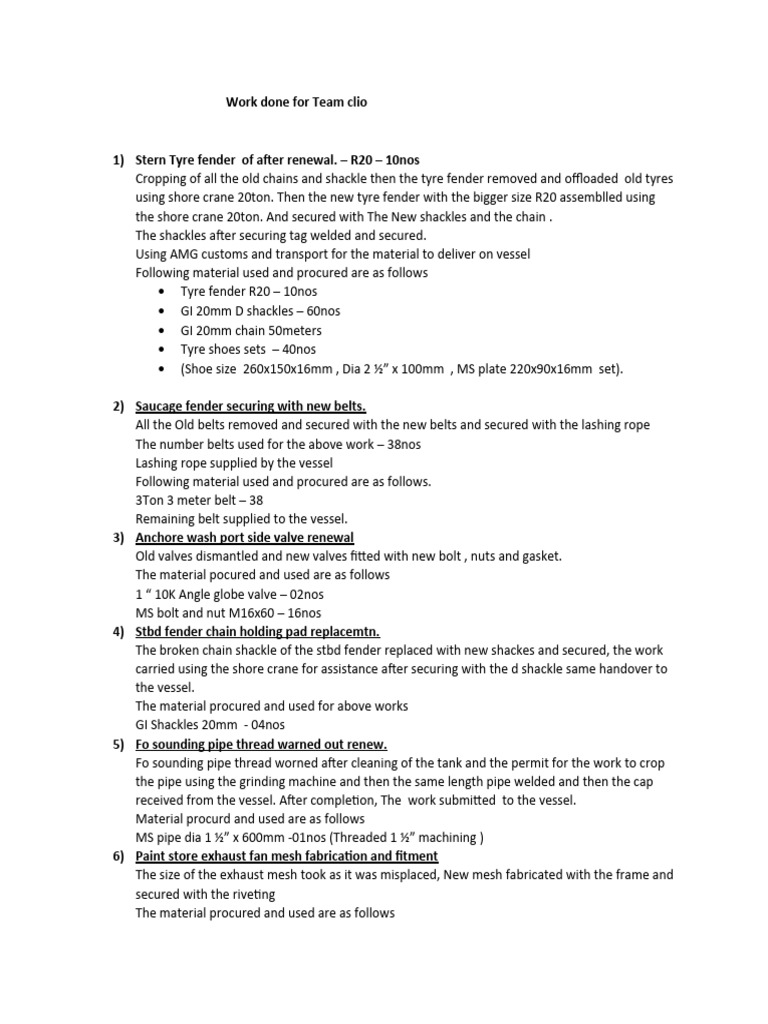 Team Clio Vessel Maintenance Report | PDF | Pipe (Fluid Conveyance) | Valve