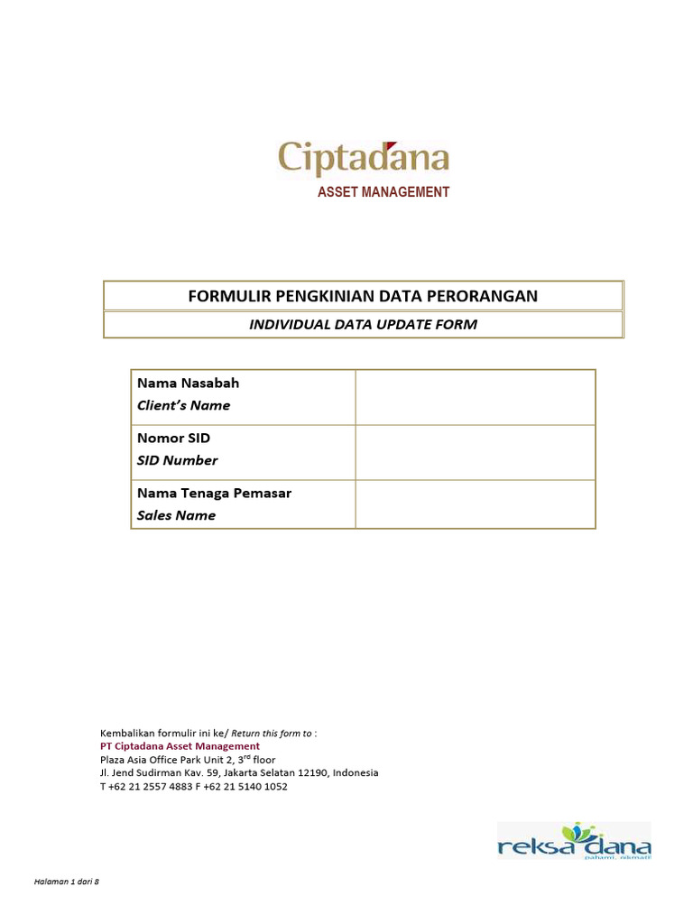 Form Pengkinian Data Nasabah Perorangan-2024 - Master | PDF