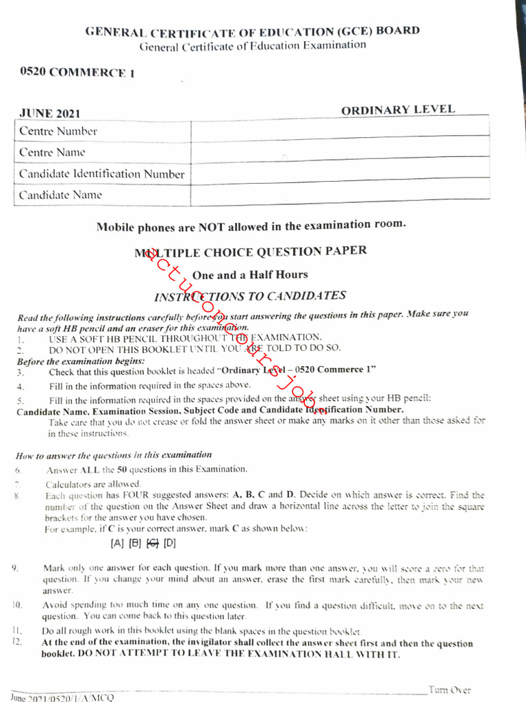 0520 Commerce 1 Gce Ol 2021 | PDF | Payments | Cheque