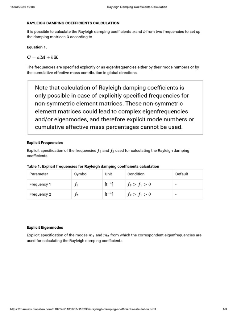 Rayleigh Damping Coefficients Calculation | PDF | Eigenvalues And Eigenvectors | Damping