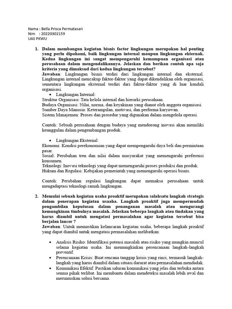 Bella Prisca Permatasari - 20220302159 - KJ001 - UAS PKWU | PDF