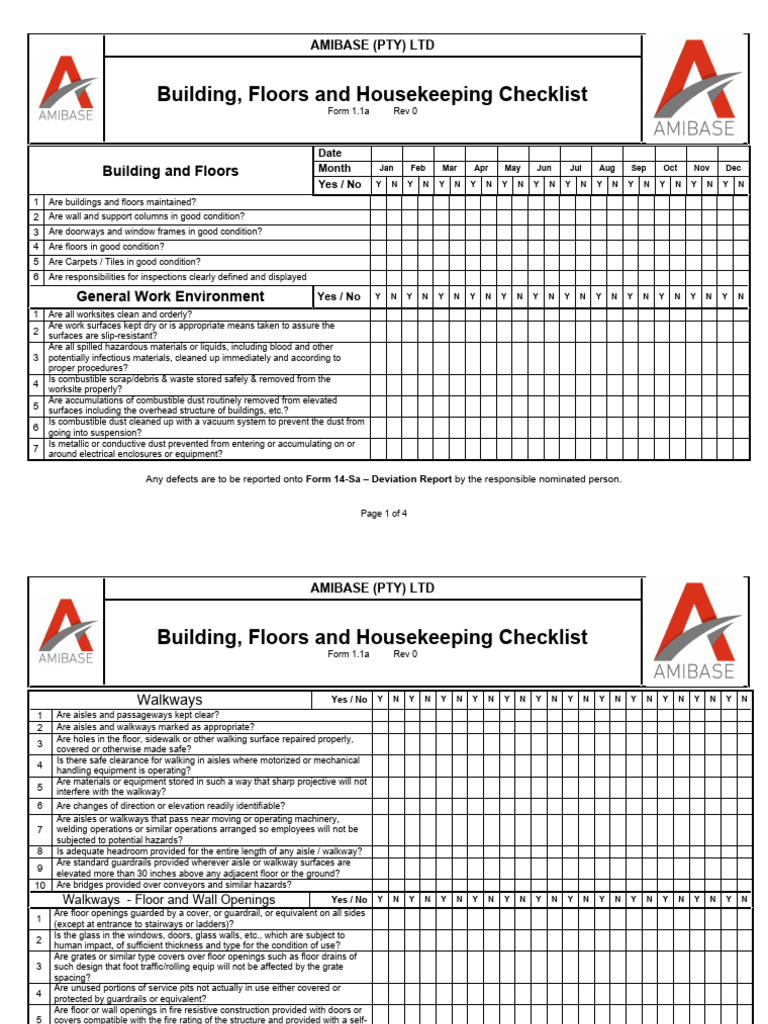 Form 1.1a - Building, Floors and Housekeeping Checklist | PDF | Stairs