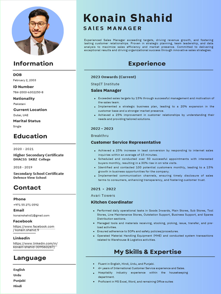 Konain Shahid Resume D PDF | PDF | Sales | Business