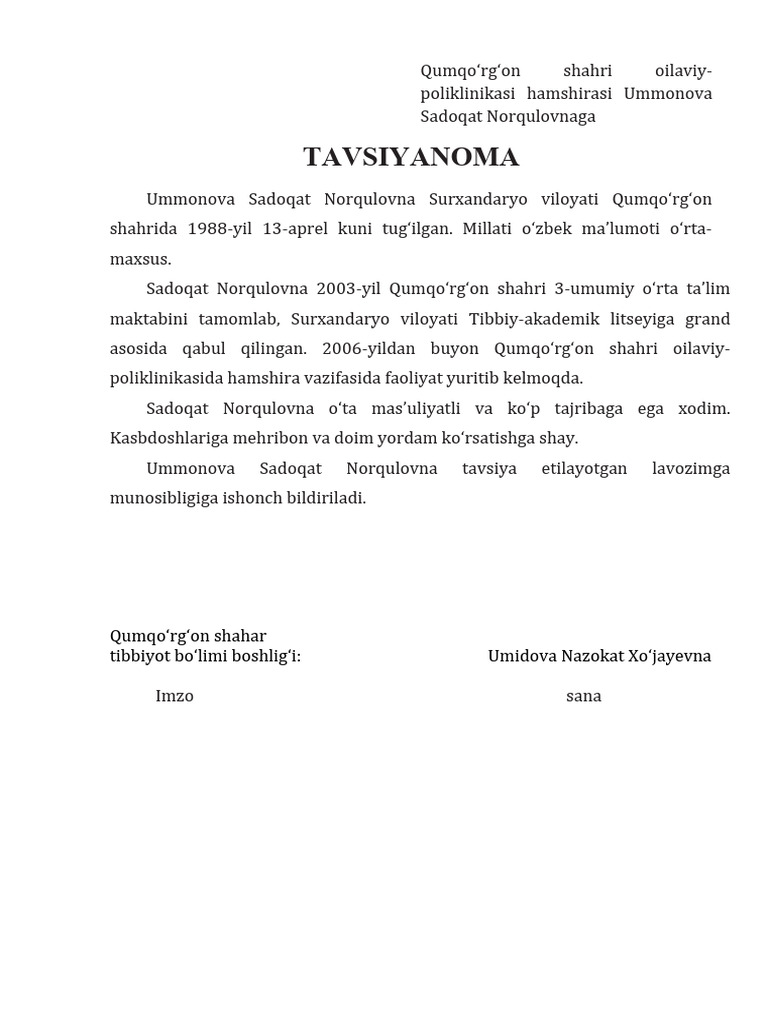 Tavsifnoma Va Tavsiyamoma | PDF